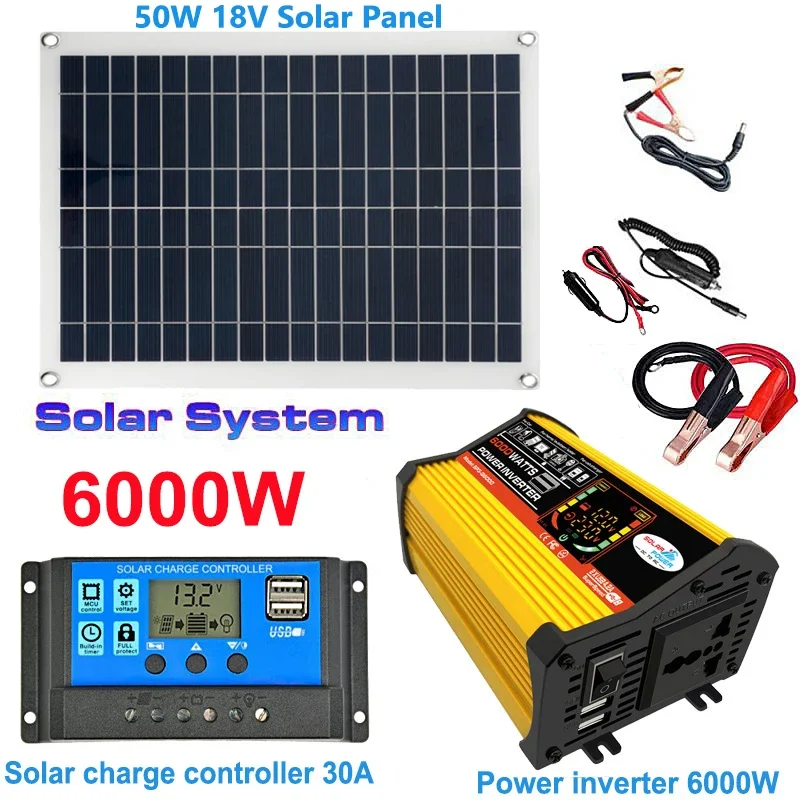 110V-220V-Solar-Power-System-50W-Solar-Panel-30A-Charge-Controll-6000W ...
