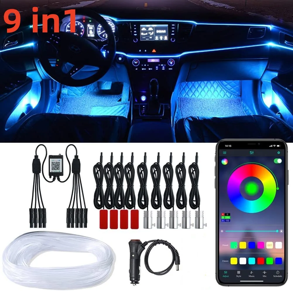 LED-Car-Interior-Ambient-Strip-Lights-RGB-Fiber-Optic-Atmosphere-Neon ...