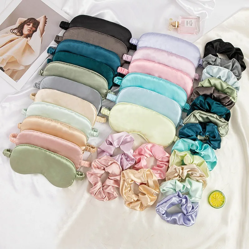 2Pcs Imitated Silk Eye Mask And Hair Scrunchie Set Soft Eye Night ...