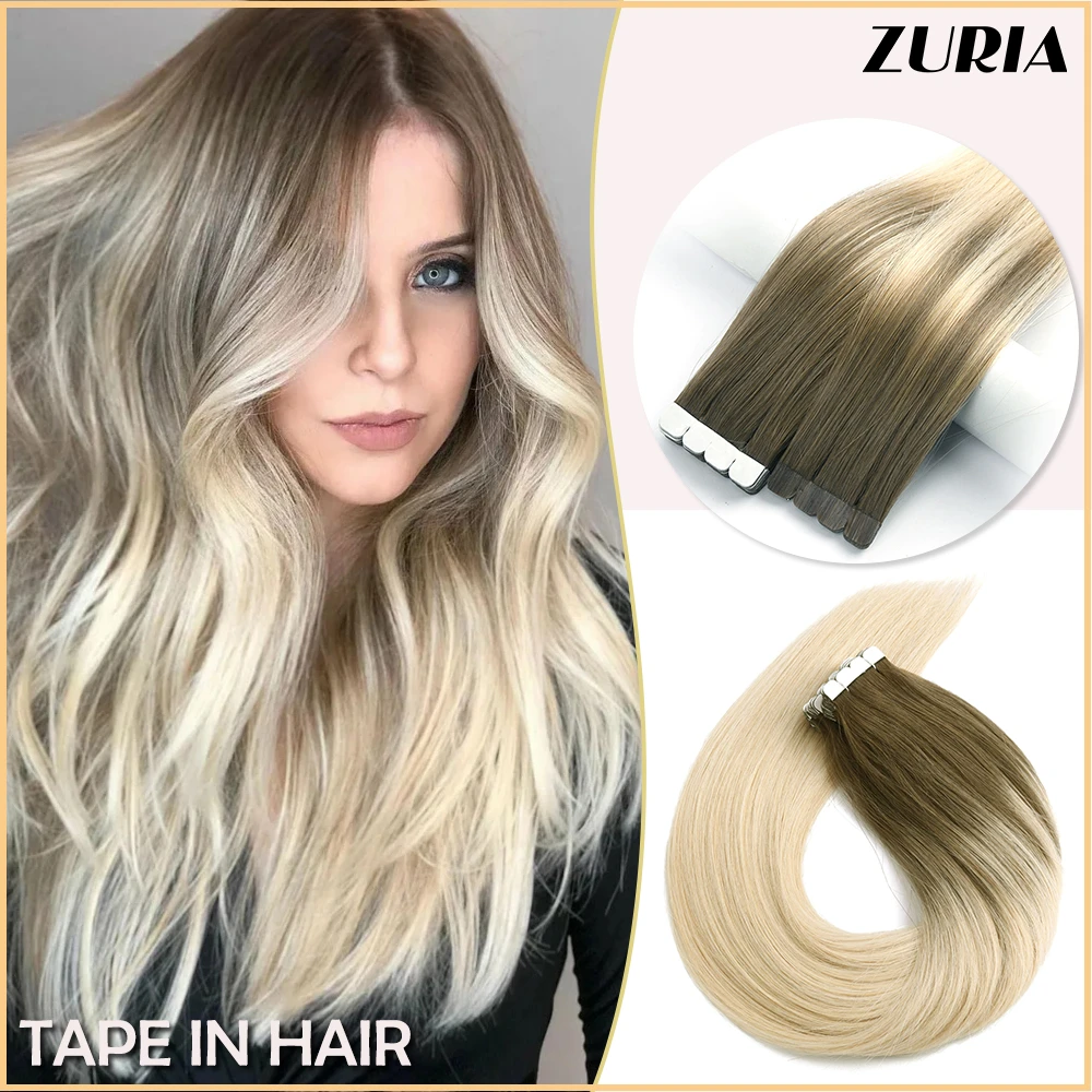 Zuria Straight Mini Tape In Human Hair Extensions Invisible Skin Weft ...