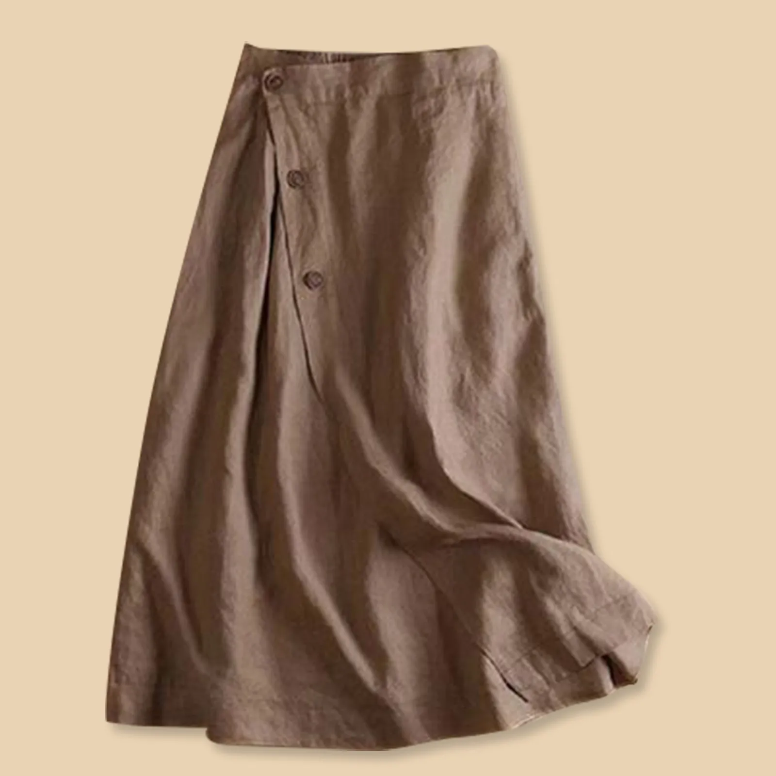 Cotton-Linen-A-line-Skirts-Elegant-Solid-Color-Midi-Skirt-Casual ...