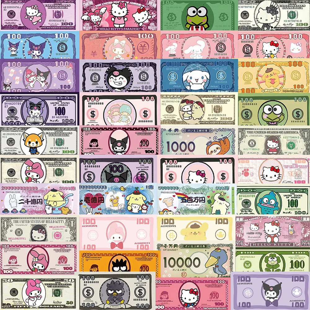 10-30-50pcs-Funny-Sanrio-Money-Bill-Cartoon-Stickers-Cute-Kuromi-Melody ...
