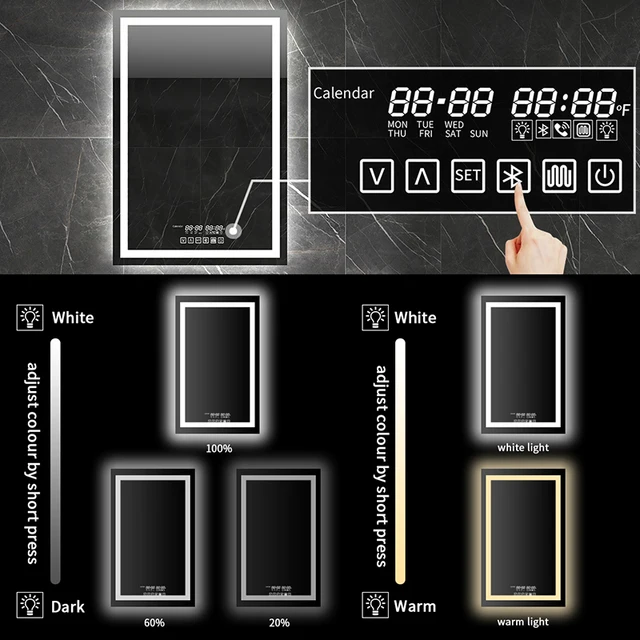 Smart Bath Mirror Backlit Anti-fog Vertical Wall-mounted Led Light ...