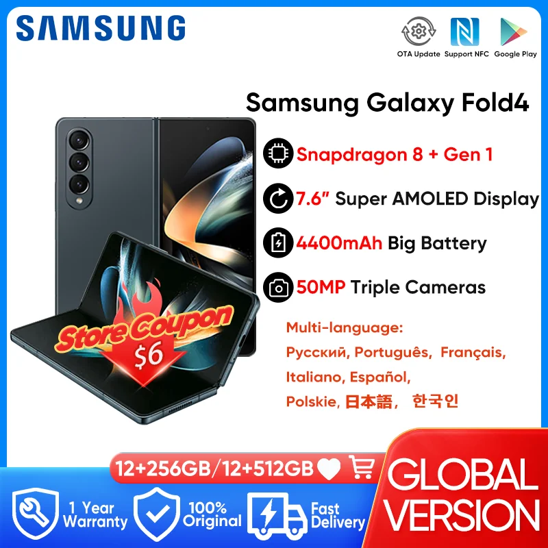 Original Samsung Galaxy Z Fold 4 Android 7.6" Super AMOLED 120Hz ...