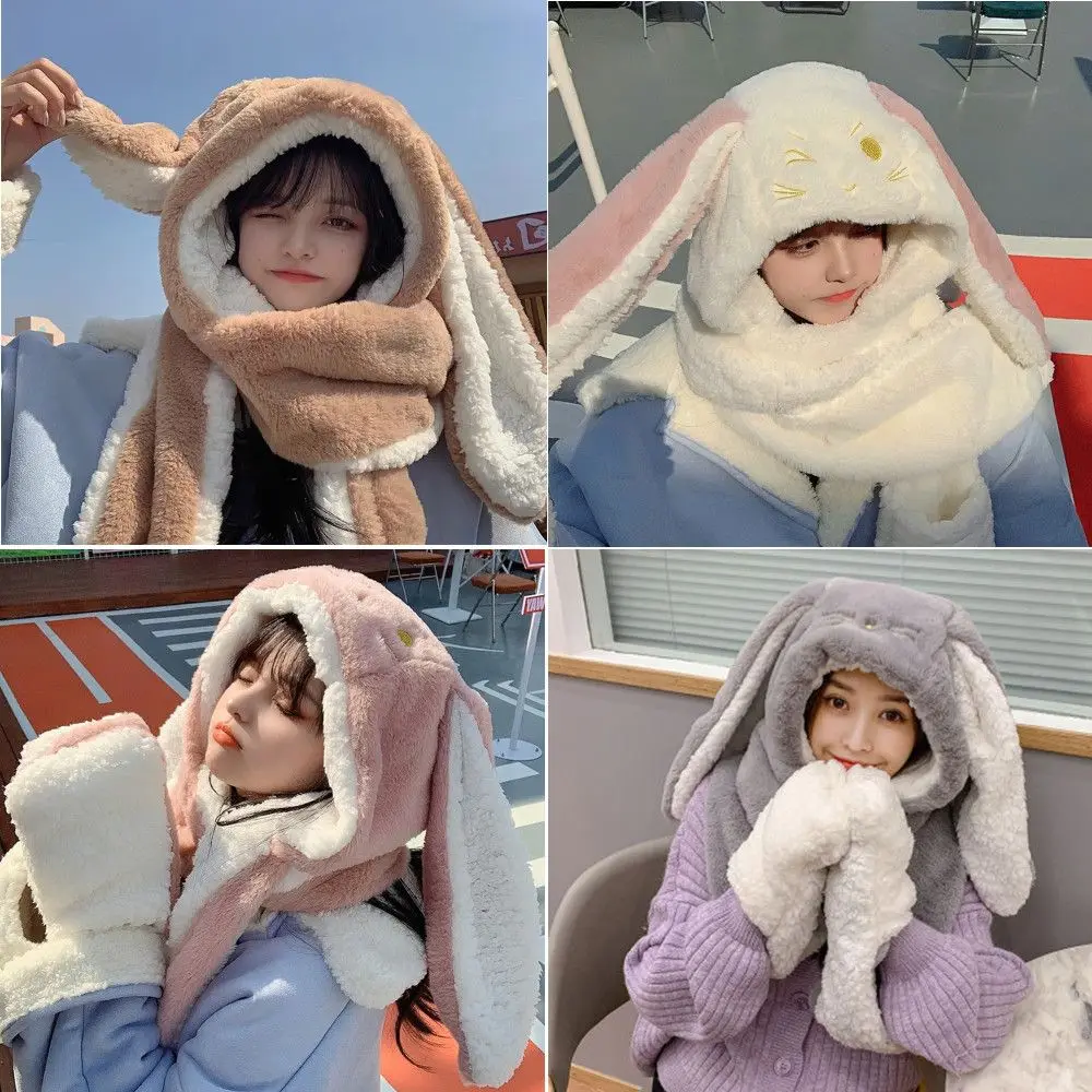 1PC-Rabbit-Ear-Cap-Winter-Bunny-Plush-Hat-Cute-Gift-Windproof-Scarf-and ...