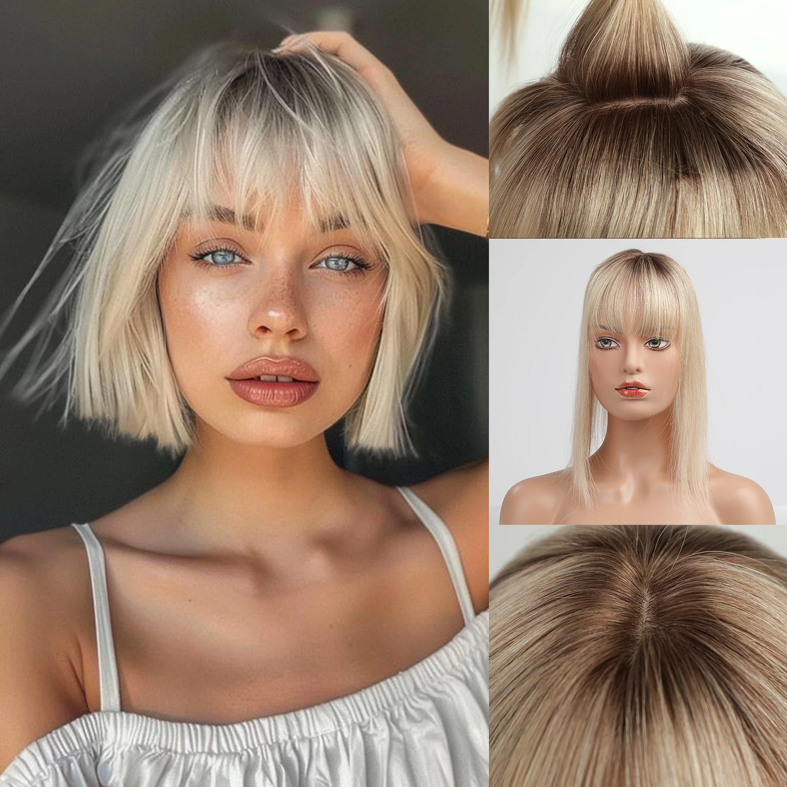 Toppers-de-cabello-humano-degradado-para-mujer-Clips-de-Base-de-seda ...