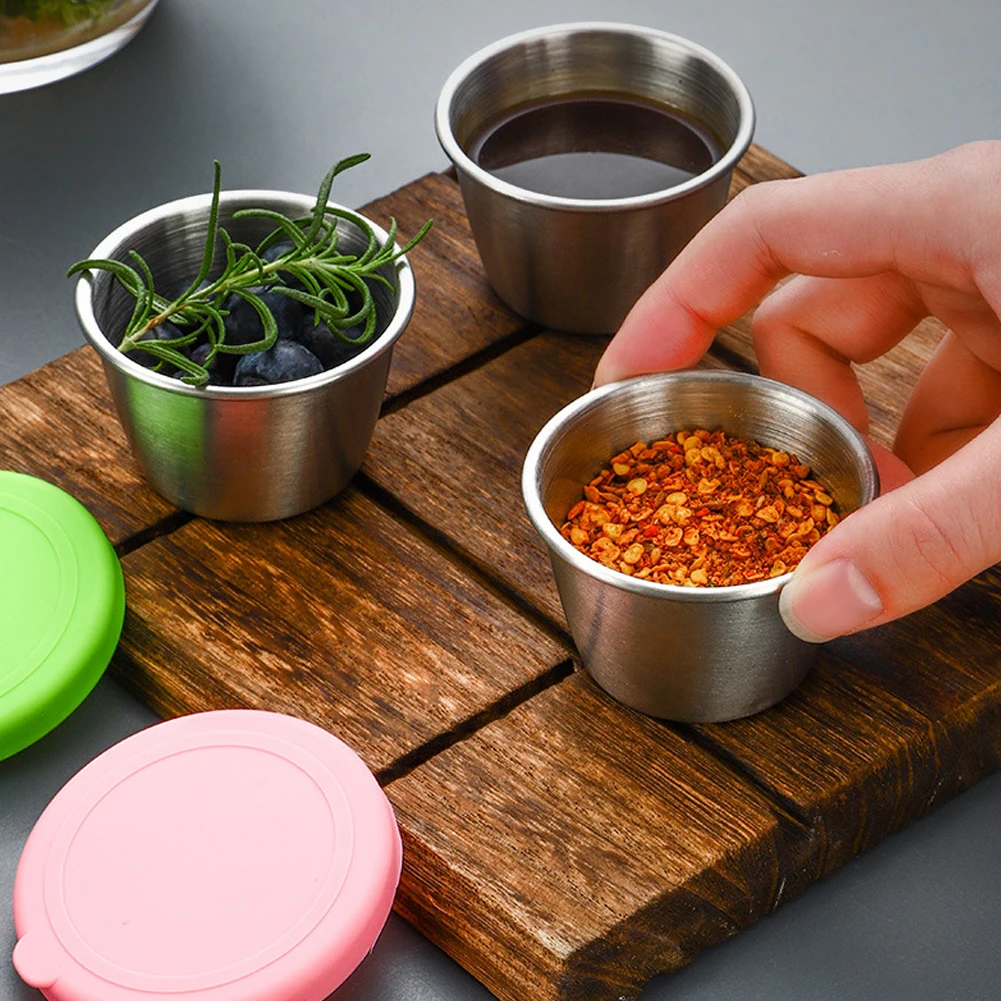 70ml-Stainless-Steel-Sauce-Cup-with-Silicone-Lid-Seasoning-Box-Salad ...