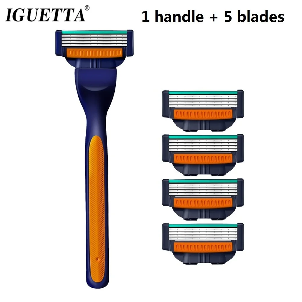(1 Handle + 5 Blades) Men Safety Shaver Replacement Heads Sharp Durable ...