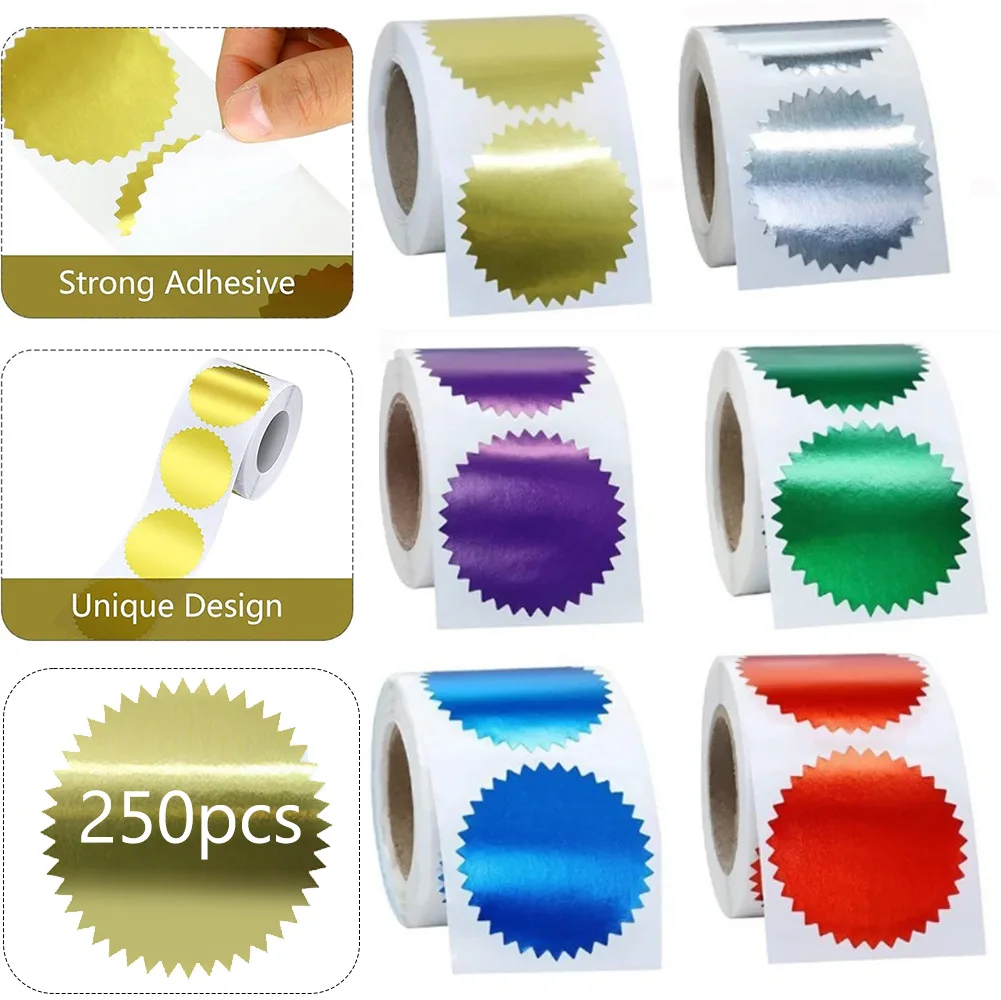 50mm-250pcs-Embosser-Stamp-Round-Gear-Stickers-Gold-Silver-Steel-Seals ...