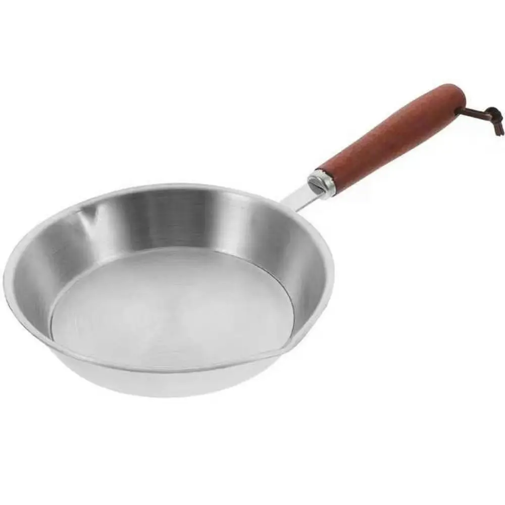 Oven-Safe-304-Stainless-Steel-Frying-Pan-Wooden-Handle-Flat-Bottom-Open ...