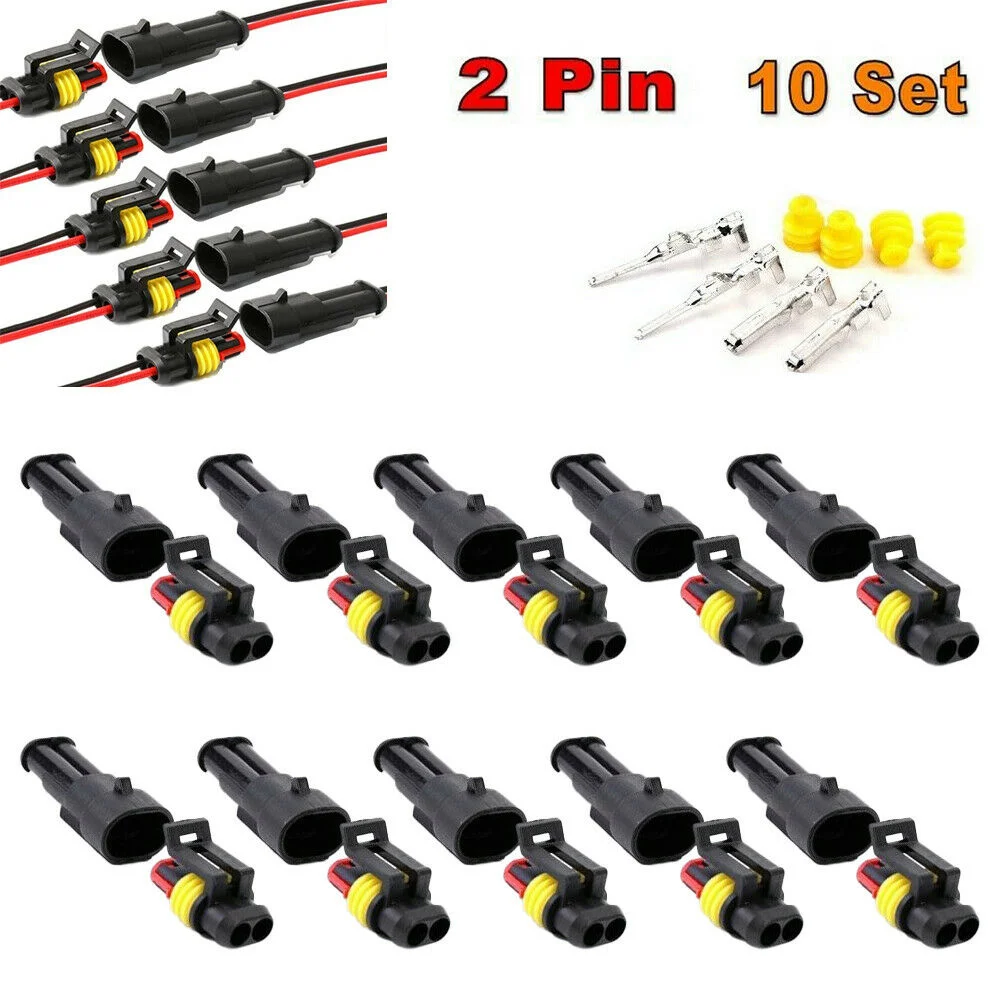 10-Kit-12V-2Pin-Cable-Wire-Connector-Plug-Waterproof-Sealed-For ...