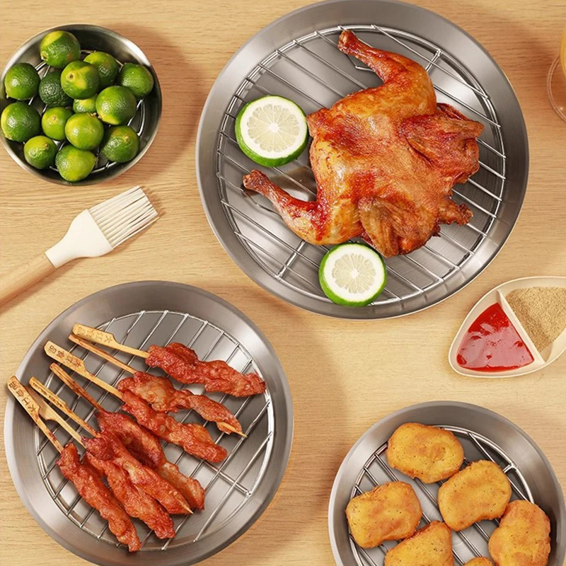 Stainless-Steel-Baking-Pan-Tray-with-Wire-Rack-Cake-Baking-BBQ-Plate ...