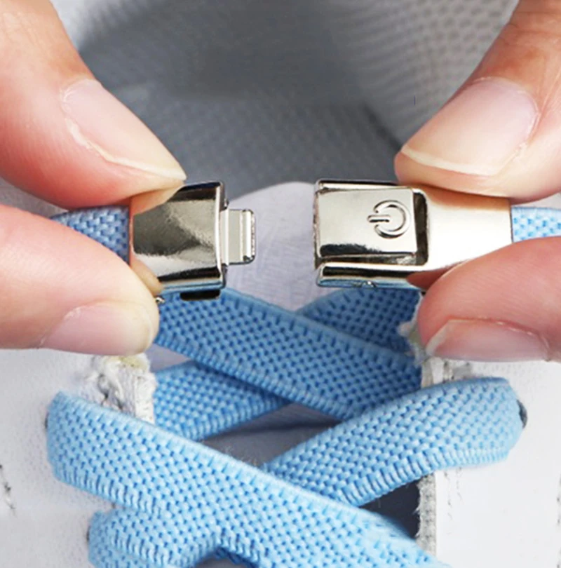 Metal Lock Press Shoe Laces Fasteners No-tie Elastic Laces 8MM Widened ...
