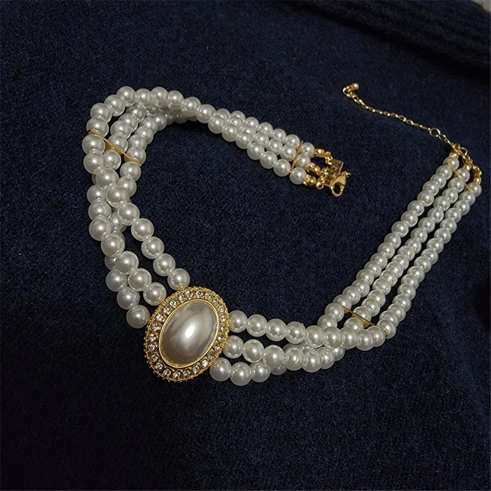 Luxury Vintage Three-layer Pearl Collar Choker | Pearl Necklace Choker Vintage - Necklace ...
