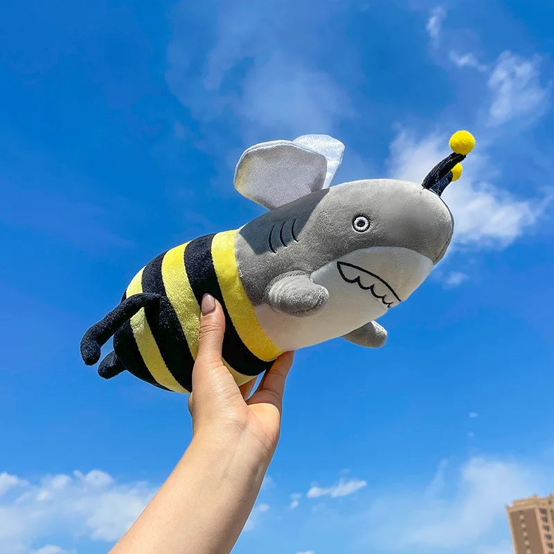 35cm Funny Shark & Bee Plush Toy Stuffed Soft Shark Bee Doll Throw ...