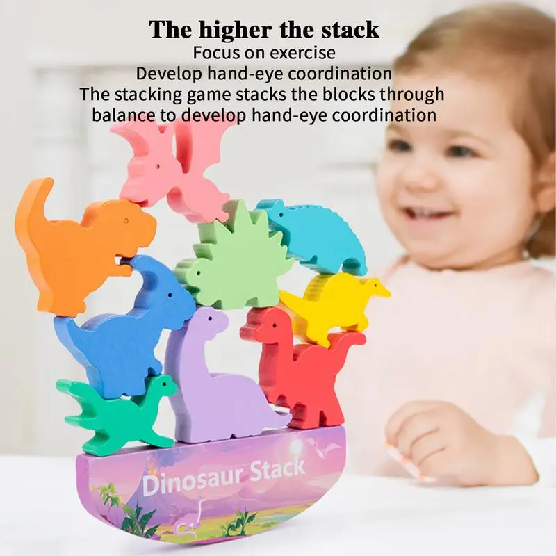 Dinosaur Stacking Toys Wooden Dino Stacking Game Preschool Montessori ...