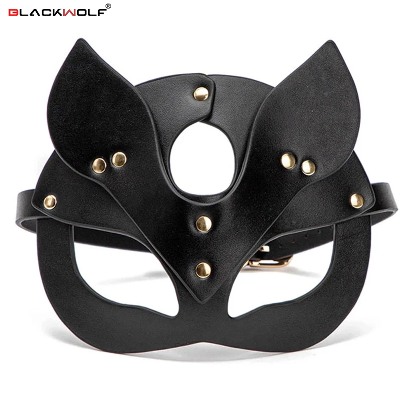BLACKWOLF-Harness-Mask-BDSM-Leather-Mask-Fetish-Fun-Cat-Masks-Cosplay ...