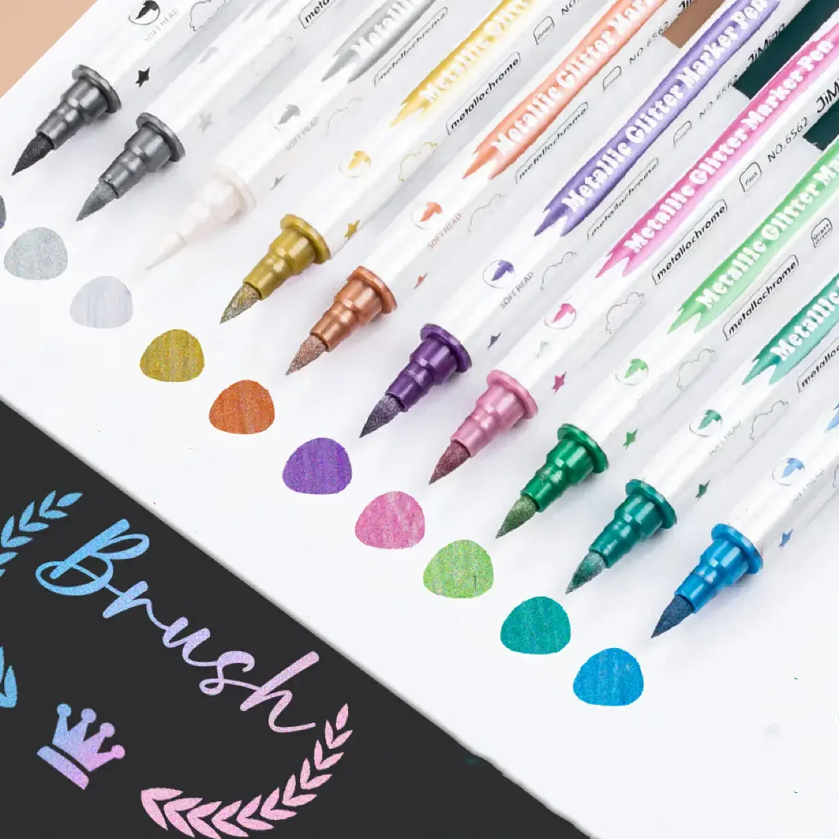 10pcs Metallic Glitter Dual Tip Marker Pens, with Brush And Fine nibs ...