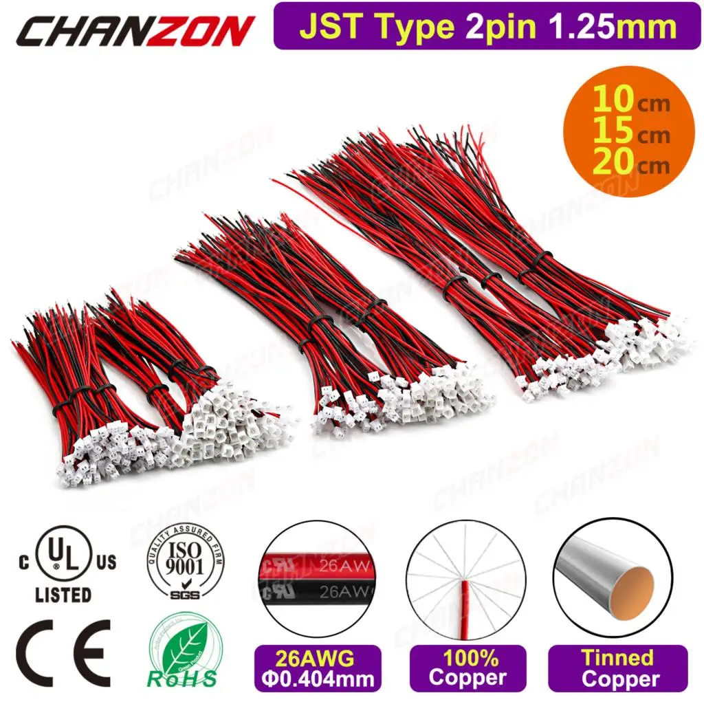 JST-1-25mm-26AWG-Connector-Cable-for-2-Pin-Adapter-1-25-mm-2Pin-Micro ...