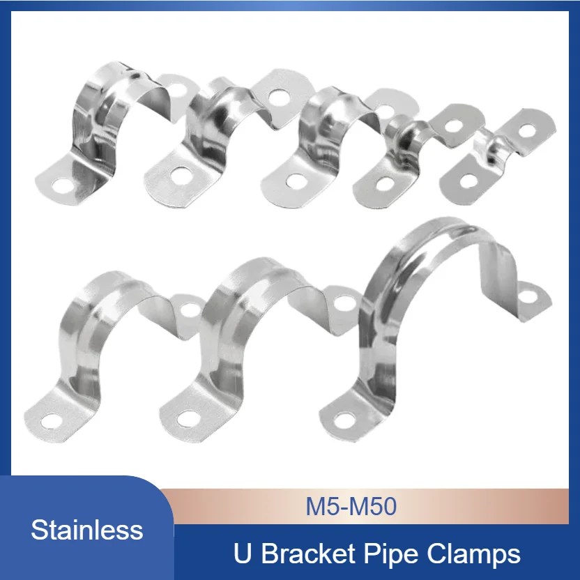 20PCS Stainless Steel Rigid Pipe Straps – M5–50mm 2-Hole U Brackets for ...