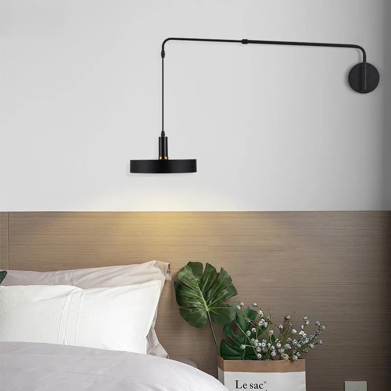 Industrial Long Pole Swing Arm Black Wall Lamp LED Adjustable ...