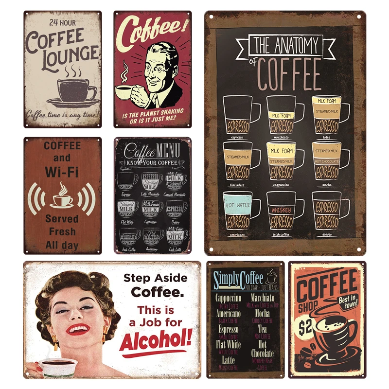 Retro Metal Tin Signs Vintage Poster Vintage Wall Plaque Hot Coffee ...