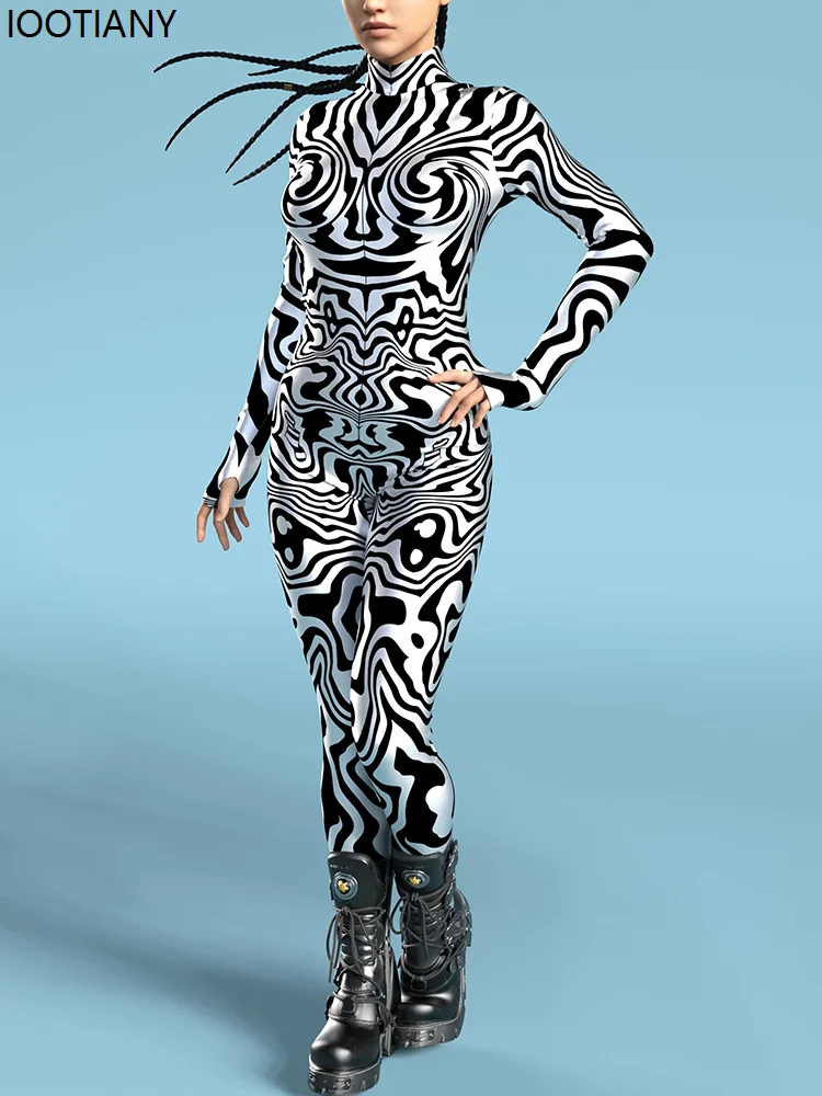 Women Sexy Psychedelic Jumpsuit Halloween Art Irregular Printed ...