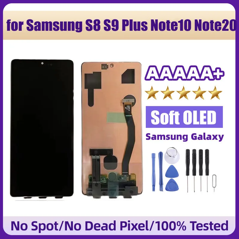 부드러운 OLED LCD 화면 디지타이저 전체 조립, 삼성 갤럭시 S8 S9 S10Lite Plus Note20 Note10 9 Lite A715 716, 정품과 동일 ...