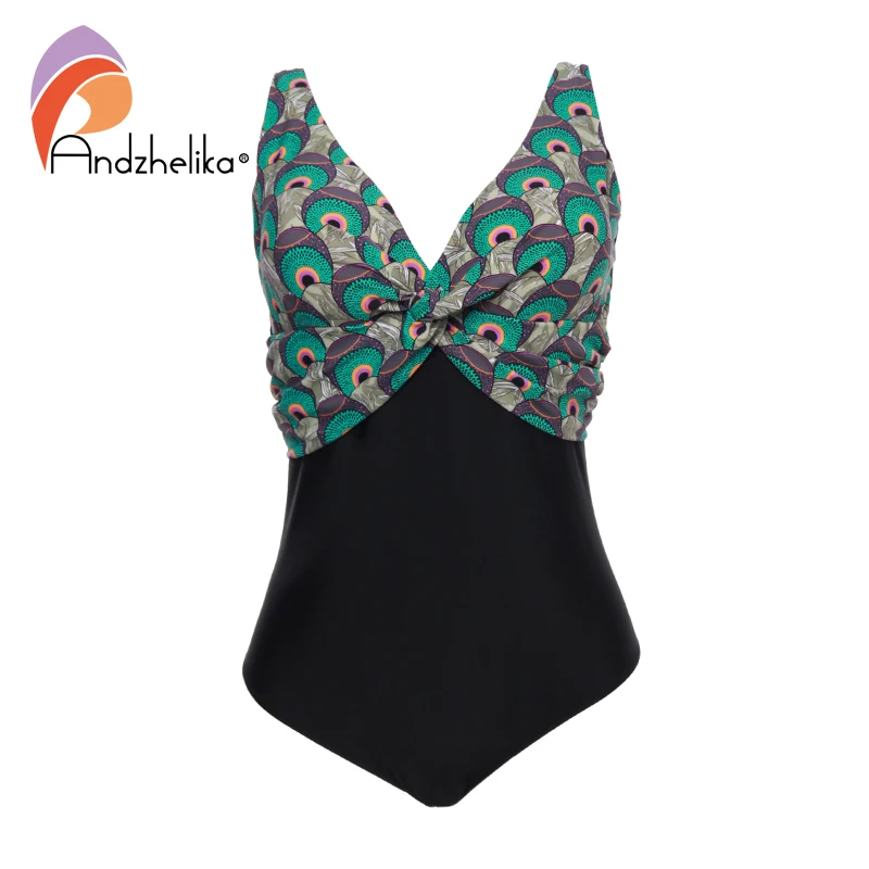 Andzhelika-Feather-Print-One-Piece-Swimsuit-V-Neck-Plus-Size-Swimwear ...