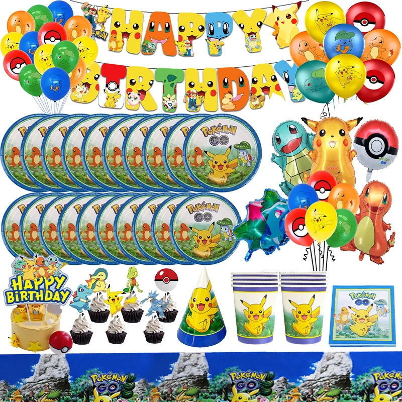 Suministros de decoración de fiesta de cumpleaños de Pokémon, globos de ...