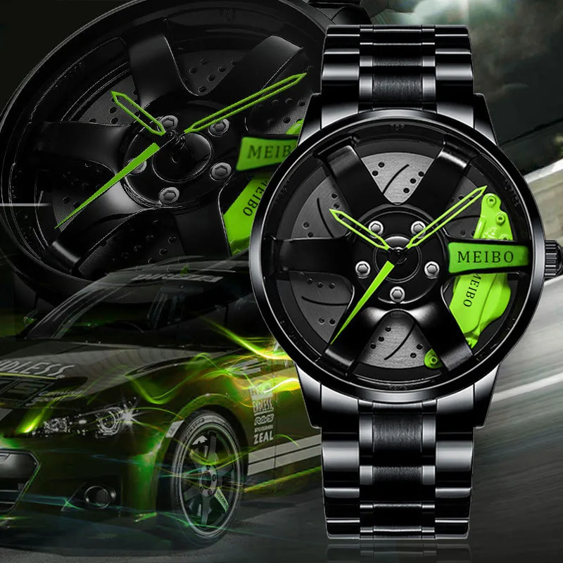 New Top Men Stainless Steel Watches Mens Car Wheel Hub Leather Quartz ...