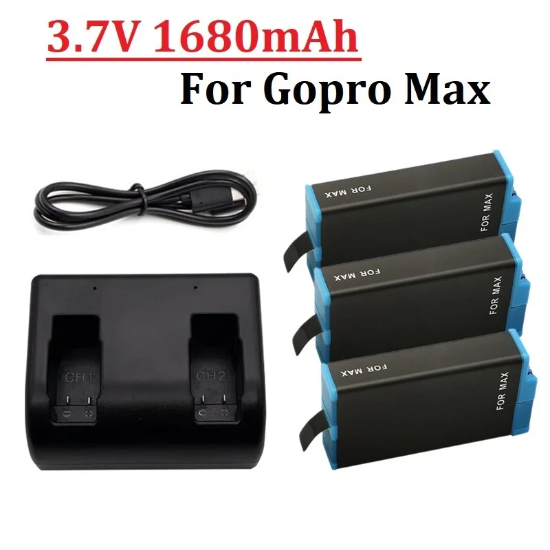1680mah-Battery-or-dual-slots-charger-kit-For-Gopro-max-Gopro-hd-hero ...