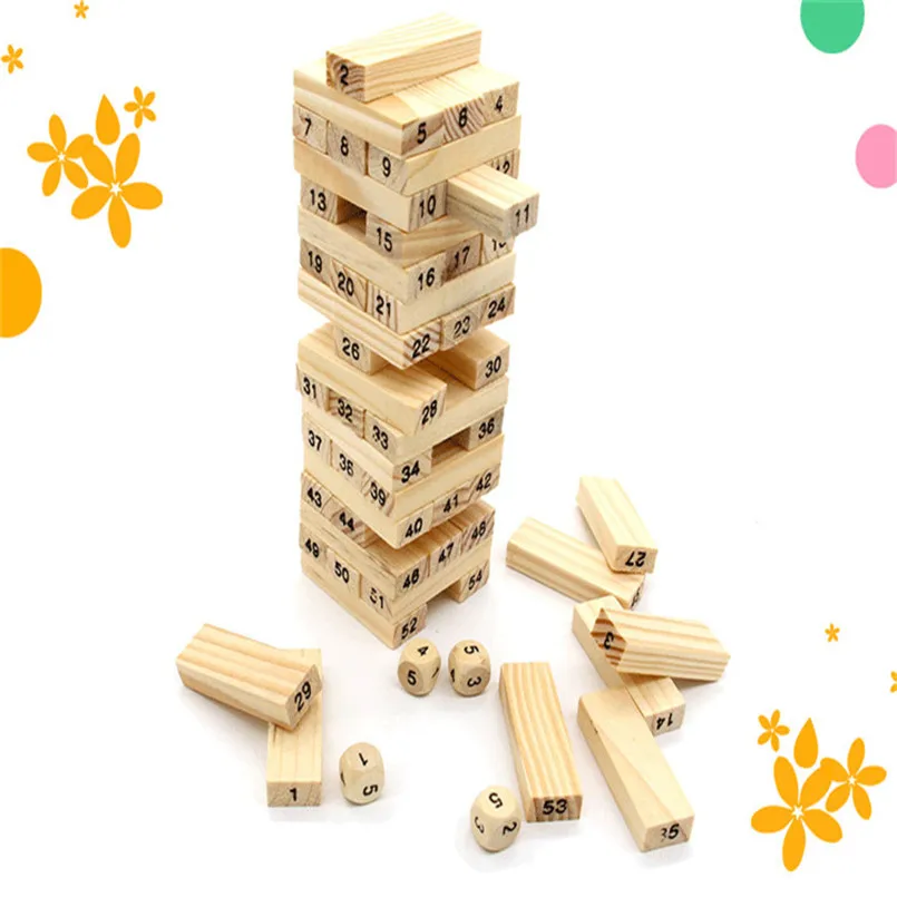 54PCS-set-Wooden-Tower-Building-Blocks-Toy-Rainbow-Domino-Stacker-Board ...