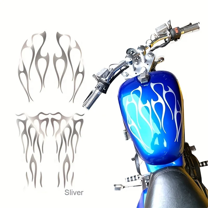 Motorcycle Silver Flame Stickers Waterproof Motorbike Tank Decals for ...