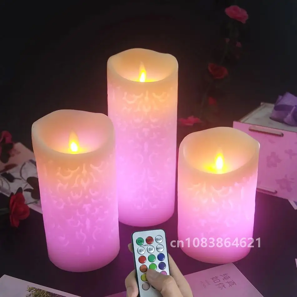 Dancing-Flame-LED-Candles-With-RGB-Remote-Wax-Pillar-Candle-For-Wedding ...