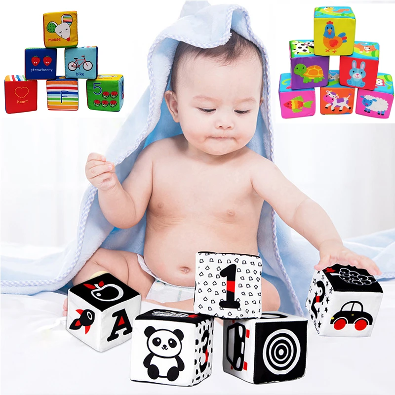 Montessori Baby Sensory Toys Soft Cloth Cube Infant Early Educational ...