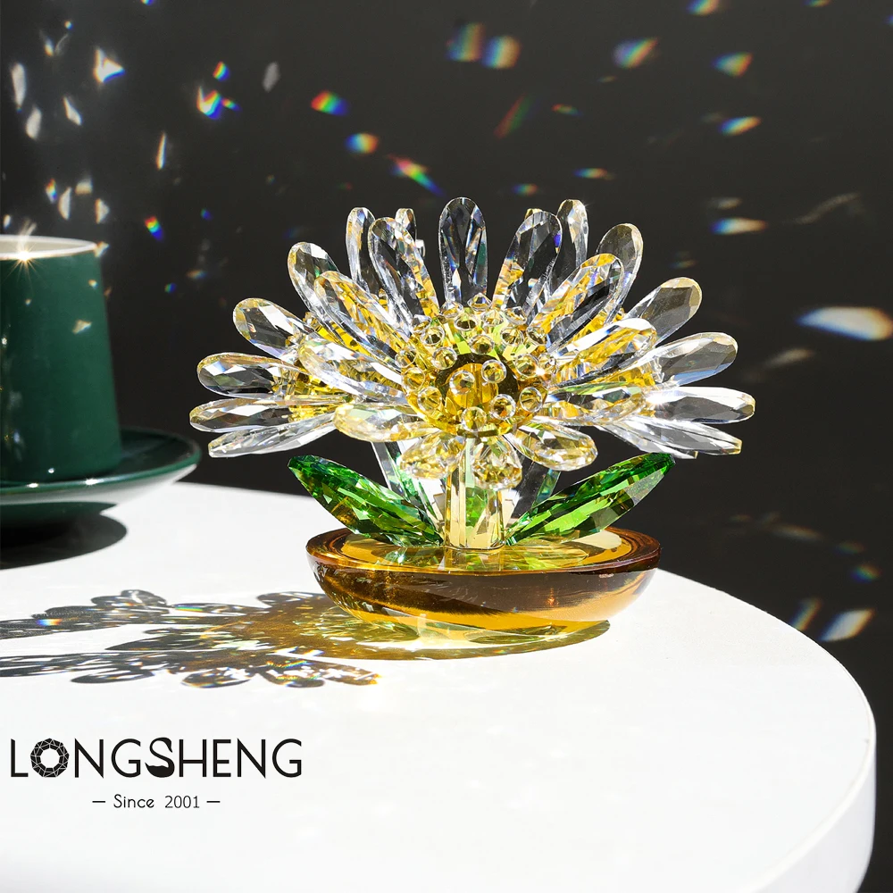 Yellow Crystal Three Daisy Flowers Figurine Collectible Paperweight ...