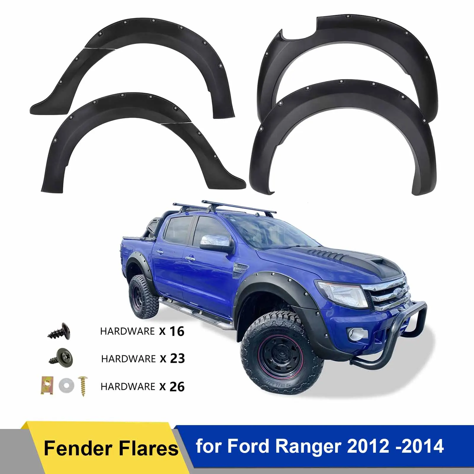 6pcs/Set Mudguards Fender Flares Wheel Arch For Ford Ranger 2012 2014 T6 Double Cabin 9" Pocket ...
