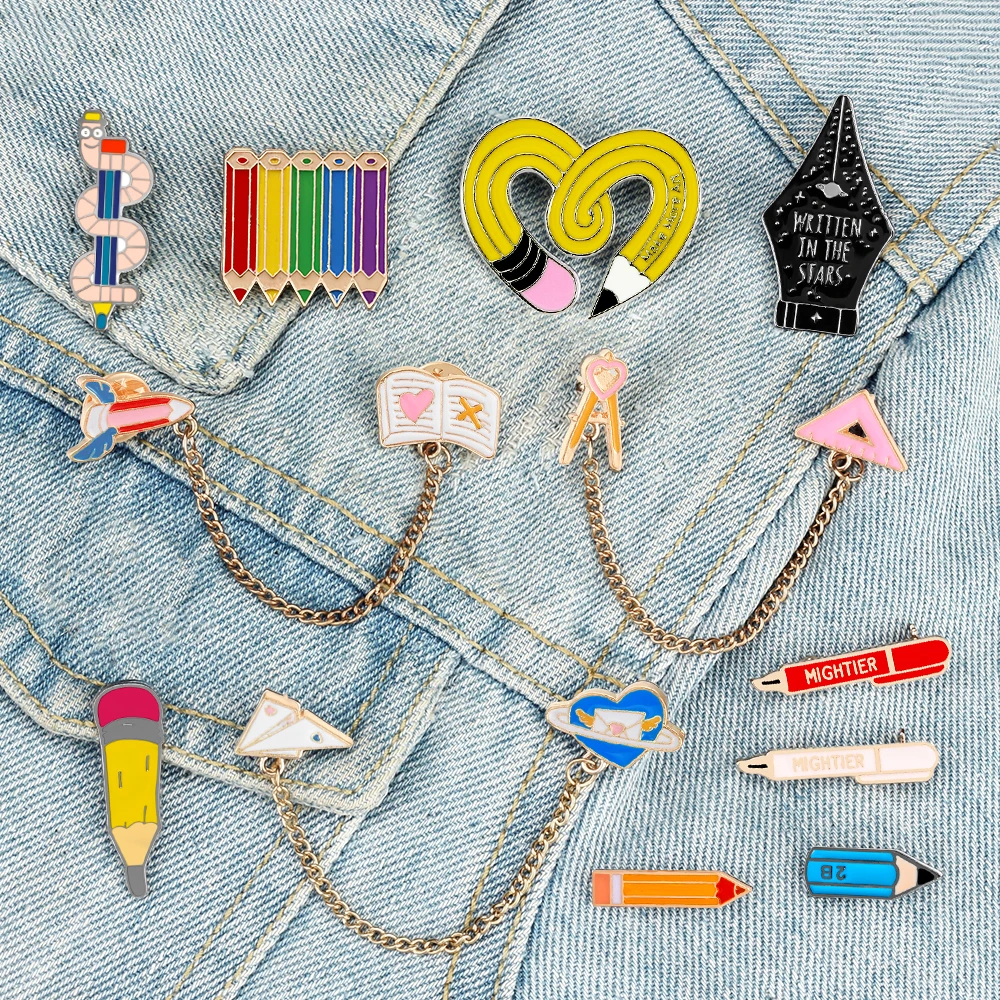 Cartoon-Stationery-Enamel-Pin-for-Student-Creative-Rainbow-Pen-Pencil ...