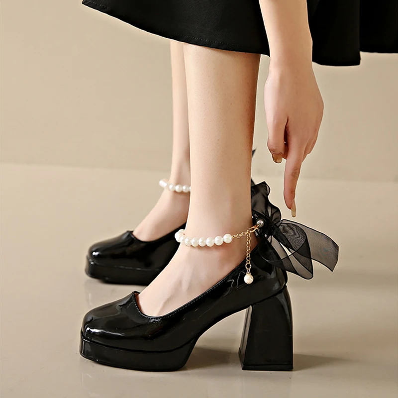 Elegant-Pearl-Ankle-Strap-Party-Shoes-for-Women-Sweet-Silk-Bow-High ...