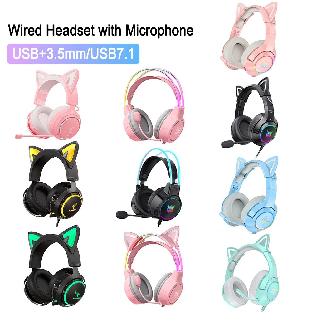 Over Ear Head-Mounted Headset Cat Ear Luminous Music Call Headset with ...