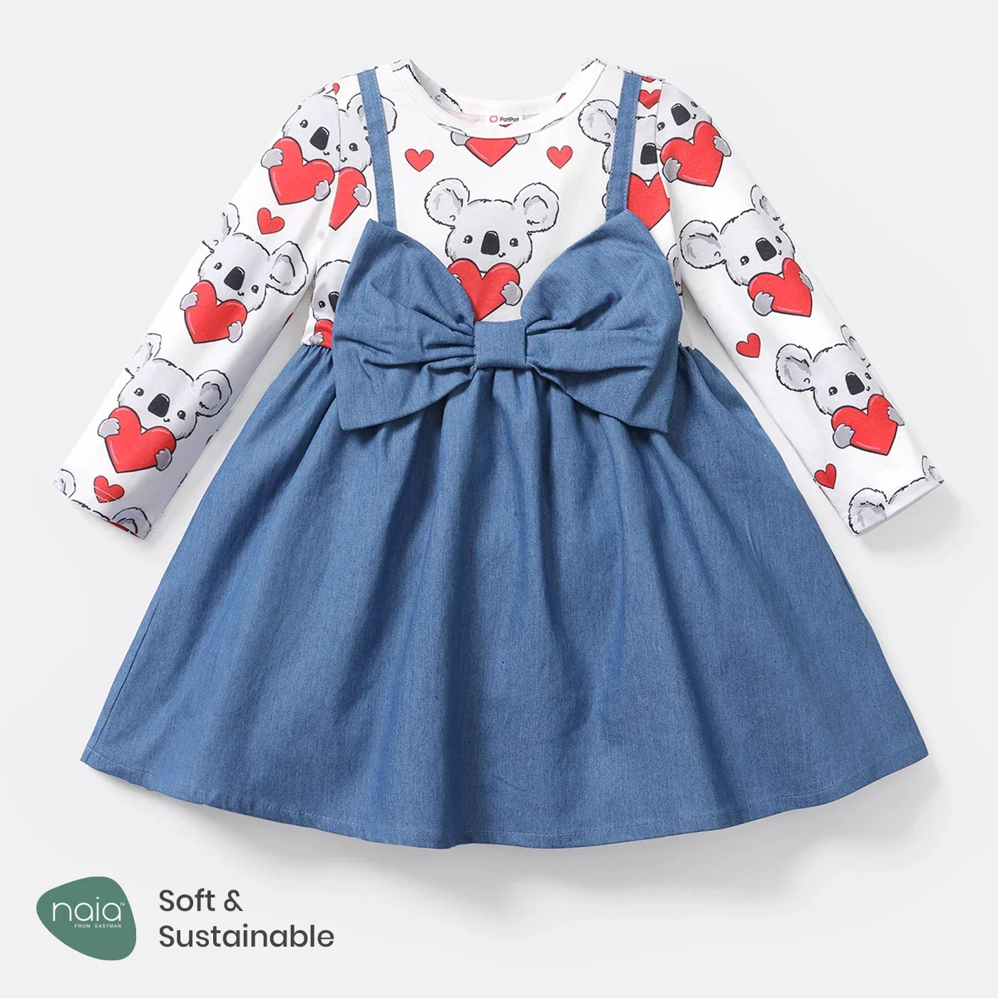 PatPat-Naia-Toddler-Girl-Valentine-s-Day-Koala-Print-Denim-Splice-Long ...