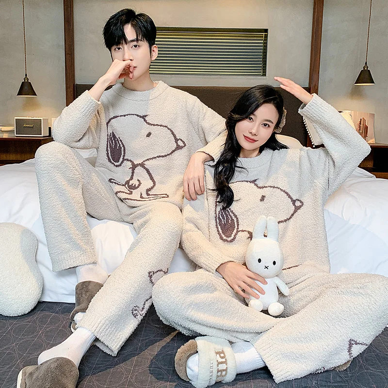 Snoopy-Soft-Couple-Pajamas-Women-s-Fall-Winter-Thickened-Plush-Warm-Men ...