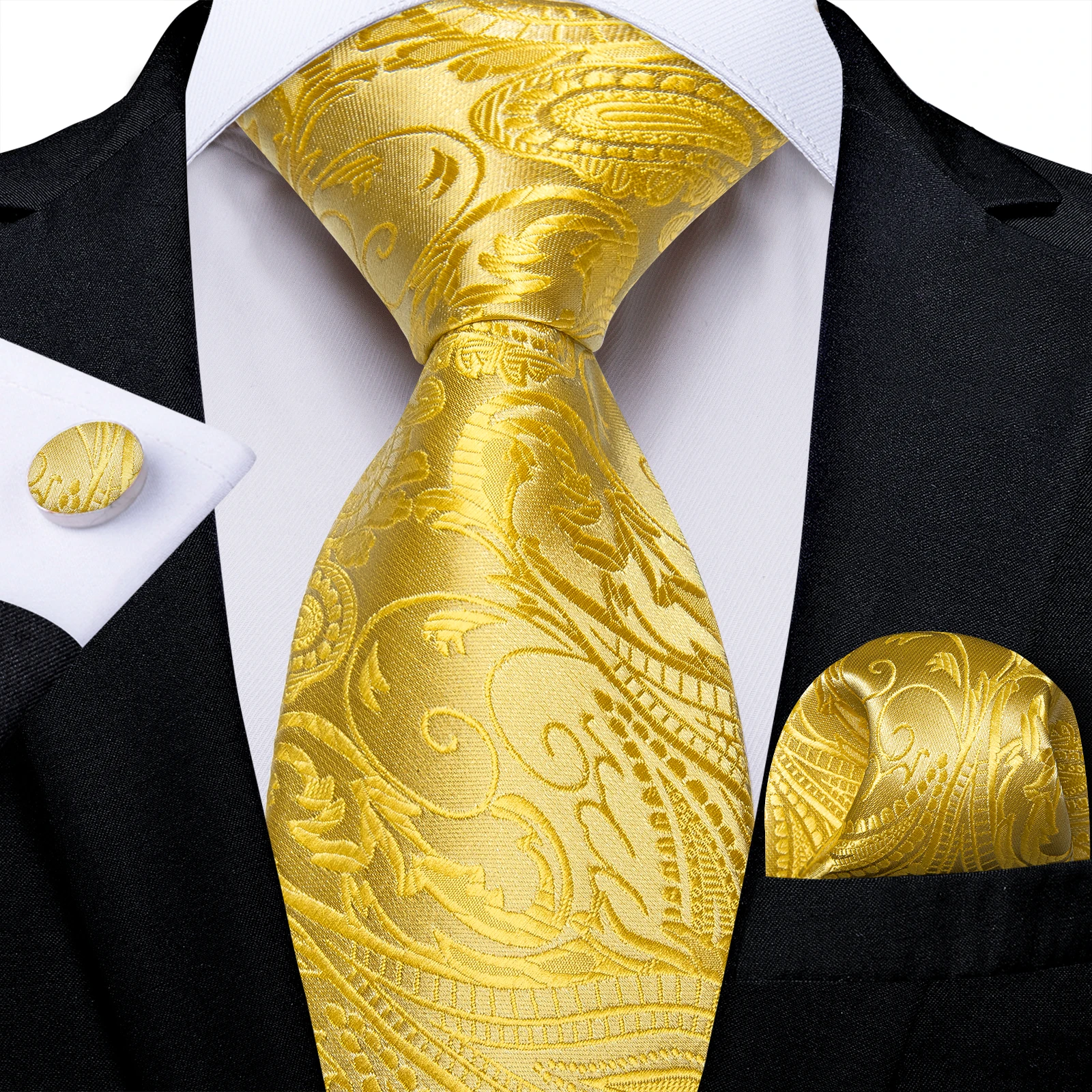 Golden-Color-Yellow-Paisley-Floral-Silk-Ties-for-Men-Elegant-Wedding ...