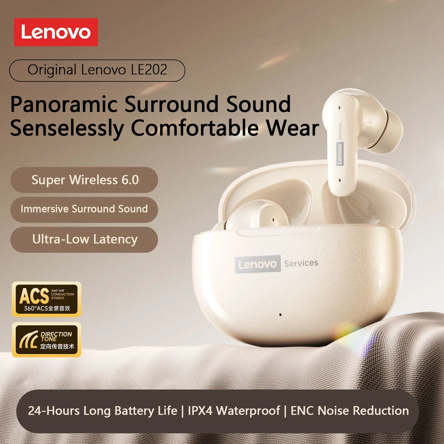 Original Lenovo LE202 Wireless Bluetooth 6.0 Headphone HD Call Noise ...