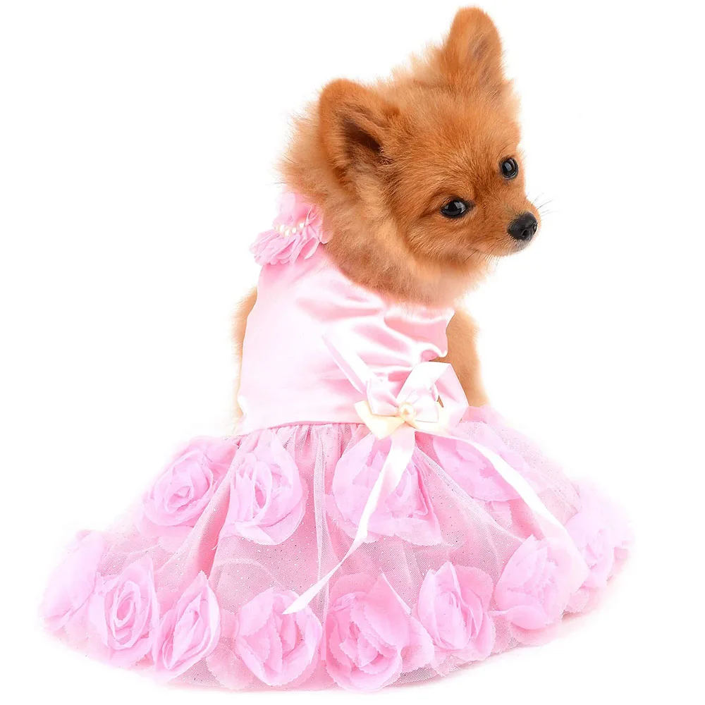 Pet Dresses for Small Dogs Girls Luxury Puppy Wedding Dress Rose Flower ...