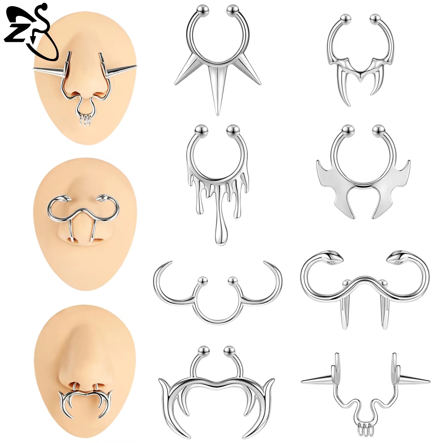 ZS-1-Piece-Punk-Stlye-Fake-Septum-Ring-For-Men-Women-Irregular-Nose ...