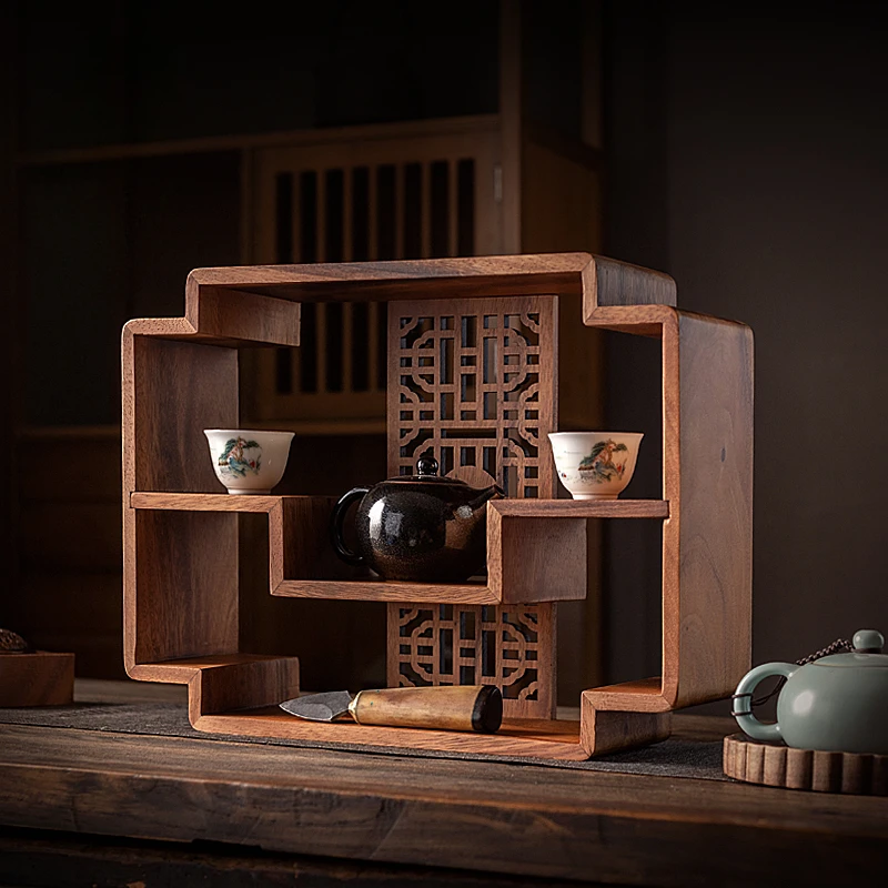 Walnut-Tea-Cup-Holder-Home-Organizer-Solid-Wood-Tea-Set-Dish-Rack ...