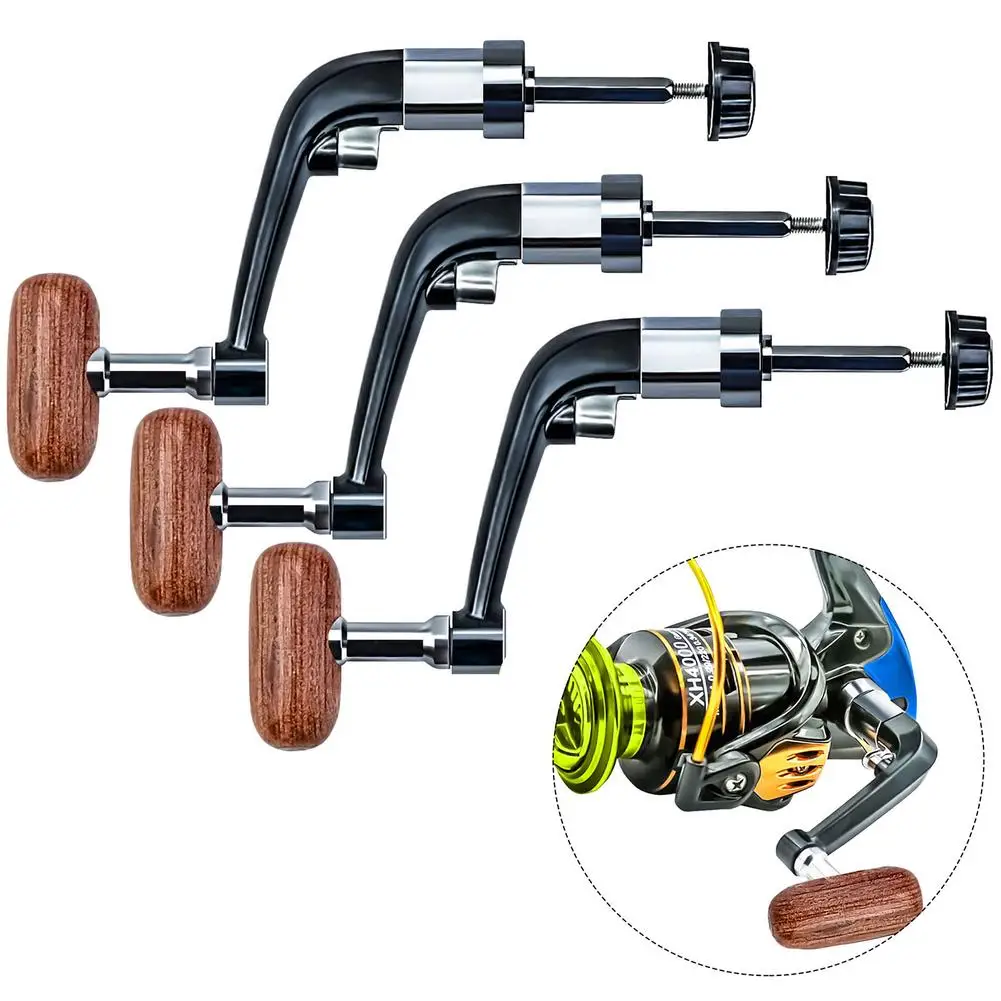 3PCS Universal Wood Handle Fishing Reel Crank Rock Arm Spinning Wheel ...