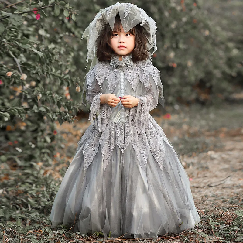 2023 Deluxe Halloween Girl Ghost Bride Costume Purim Child Grave Zombie ...